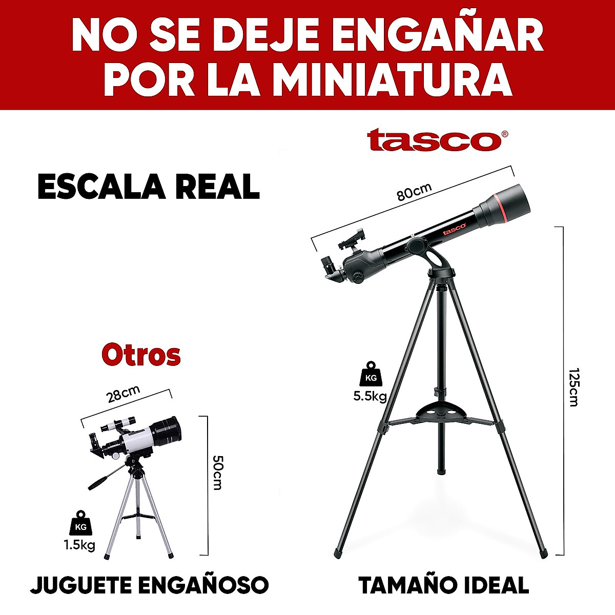 TASCO Spacestation 70x800mm Refractor AZ with Variable LED Red Dot Finderscope Telescope, black, one size (49070800)