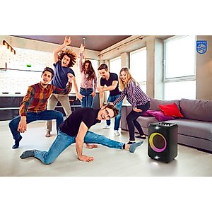 PHILIPS X3206 Bluetooth Party Speaker with Deep bass, Up to 14 Hours Battery, Party Lights and Karaoke Effects, Microphone and Guitar Input, Audio-in, USB Charging, Built-in Trolley, TAX3206