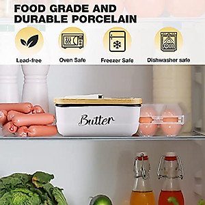 Ceramic Butter Dish with Lid and Knife, Gencywe Large Butter Container Keeper Storage, Airtight Silicone Butter Holder, Kitchen Butter Dish with Lid for Countertop, White, Microwave Dishwasher Safe