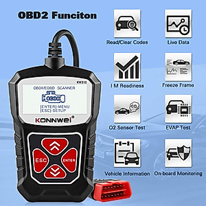 KONNWEI KW310 OBD2 Scanner Full OBDII Functions 10 Modes Car Engine Diagnostic Scanner Tool for All 1996 and Newer Cars (Black)