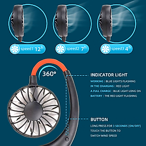 Portable Neck Fan, USB Rechargeable Fan, Hands Free Mini Personal Wearable Necklace Fan can Rotate 360°Freely with Dual Wind Head and 3 Level Air Flow for Office, Kitchen,Travel, Outdoor, Indoor, Desk