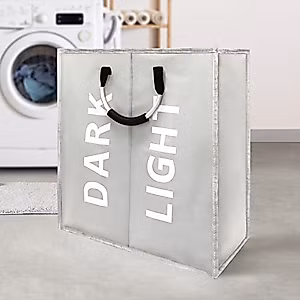 Hampers for Laundry 2 Compartment, Narrow Laundry Basket with Handle, Hampers for Clothes,Baby Laundry Separator Hamper,Foldable Hamper with Divider Hamper for Dorm Room, Grey