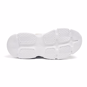 Niluber Women's Chunky Platform Sneakers-Slip On Breathable Running Shoes-Lightweight Glitter Rhinestone White Black Sneakers(White,6)