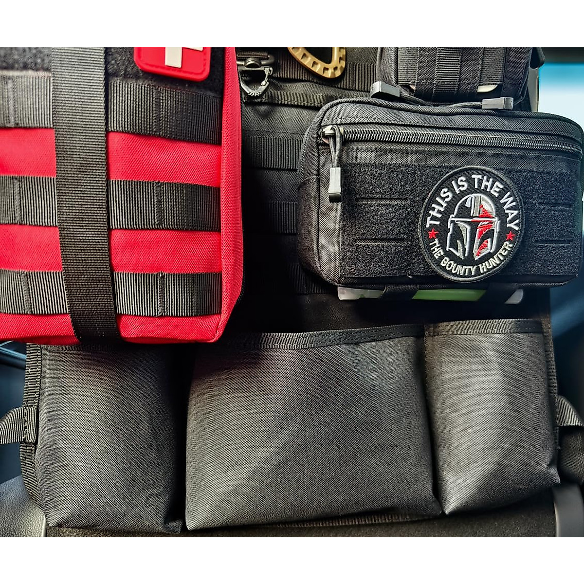 Vviitop Molle Seat Back Organizer, Tactical Car Seat Cover Organizer Panel with Pouches, Molle Universal Vehicle Panel (Black)