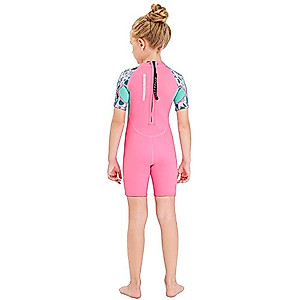 Wetsuit Kids Shorty Neoprene Thermal Diving Swimsuit 2.5MM for Girls Boys Child Teen Youth Toddler, One Piece Children Rash Guard Swimming Suit UV Protection Sunsuit for Surfing (Girl Pink, M)