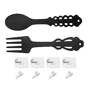 Metal Fork Spoon 2 Pieces Large Vintage Cooking Spoons Wall Decor for Kitchen, Black Kitchen Decor, Rustic Kitchen Signs Wall Decorations