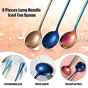 8 Pieces Long Handle Tea Spoon Stainless Steel Coffee Mixing Spoons Teaspoon for Mixing, Cocktail Stirring, Coffee, Milkshake, Cold Drink, 7.48 Inch (Round Style)