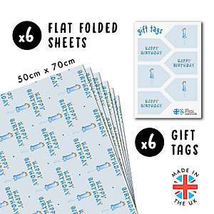 CENTRAL 23 1st Birthday Wrapping Paper Boy - 6 Sheets Blue Wrapping Paper - Happy Birthday Wrapping Paper - Comes With Stickers - Recyclable
