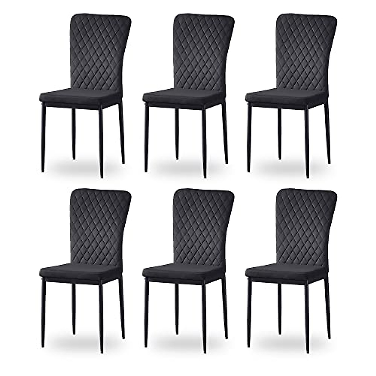 FENZARD Set of 6 Living Room Chairs Dining Chairs with Velvet, High Back, Metal Frame and Modern Lattice Design for Living Room, Dining Room,Black