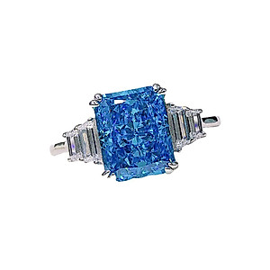 Psiroy Women's 925 Sterling Silver Plated Emerald Cut Simulated Blue Topaz Ring Size 8