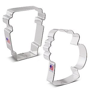 Drinks Cookie Cutters 2-Pc. Set Made in the USA by Ann Clark, Latte Cup, Beer Stein