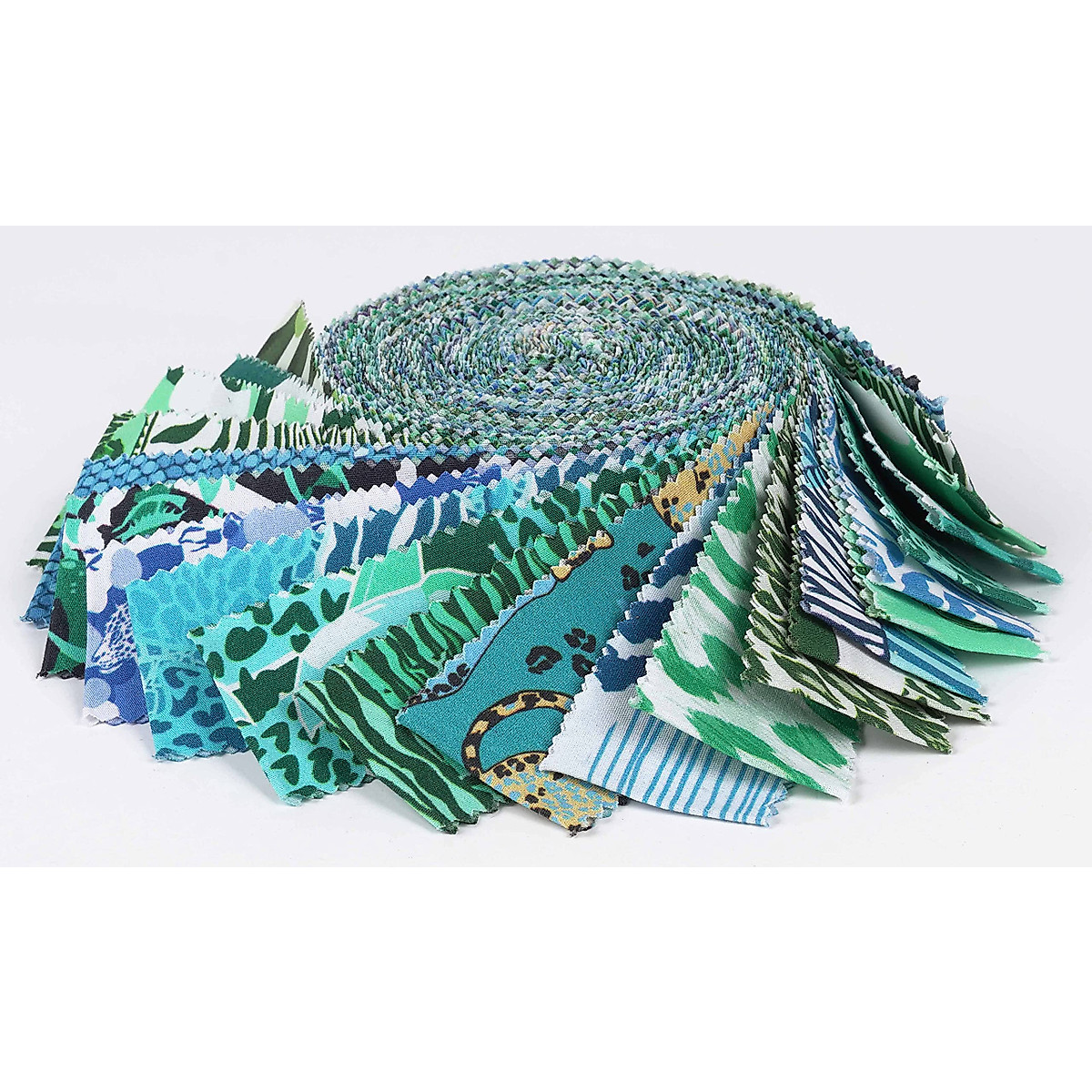 Soimoi 40Pcs Animals Print Precut Fabrics Strips Roll Up 1.5x42inches Cotton Jelly Rolls for Quilting - Teal Green