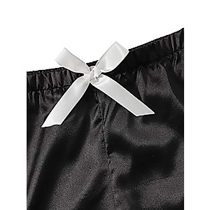 WDIRARA Women's Sleepwear Striped Satin Short Sleeve Shirt and Shorts Pajama Set Dull Black S