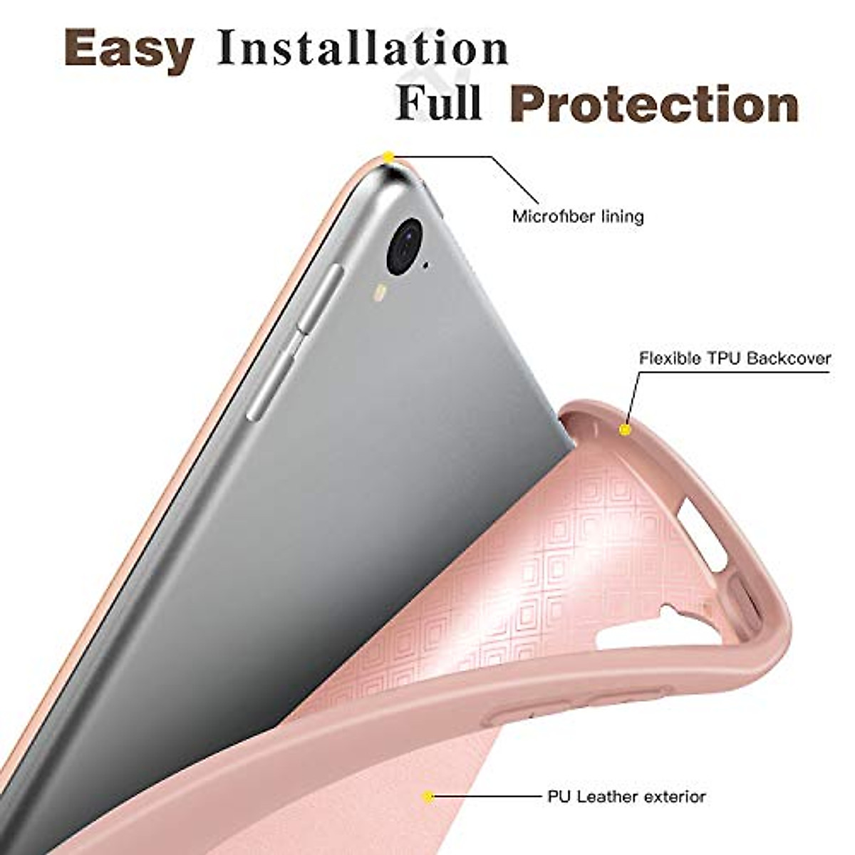 MoKo Case Fit iPad Pro 12.9 2017/2015 with Apple Pencil Holder - Slim Lightweight Smart Shell Stand Cover Case with Auto Wake/Sleep Fit Apple iPad Pro 12.9 inch Tablet (1st & 2nd Gen),Rose Gold
