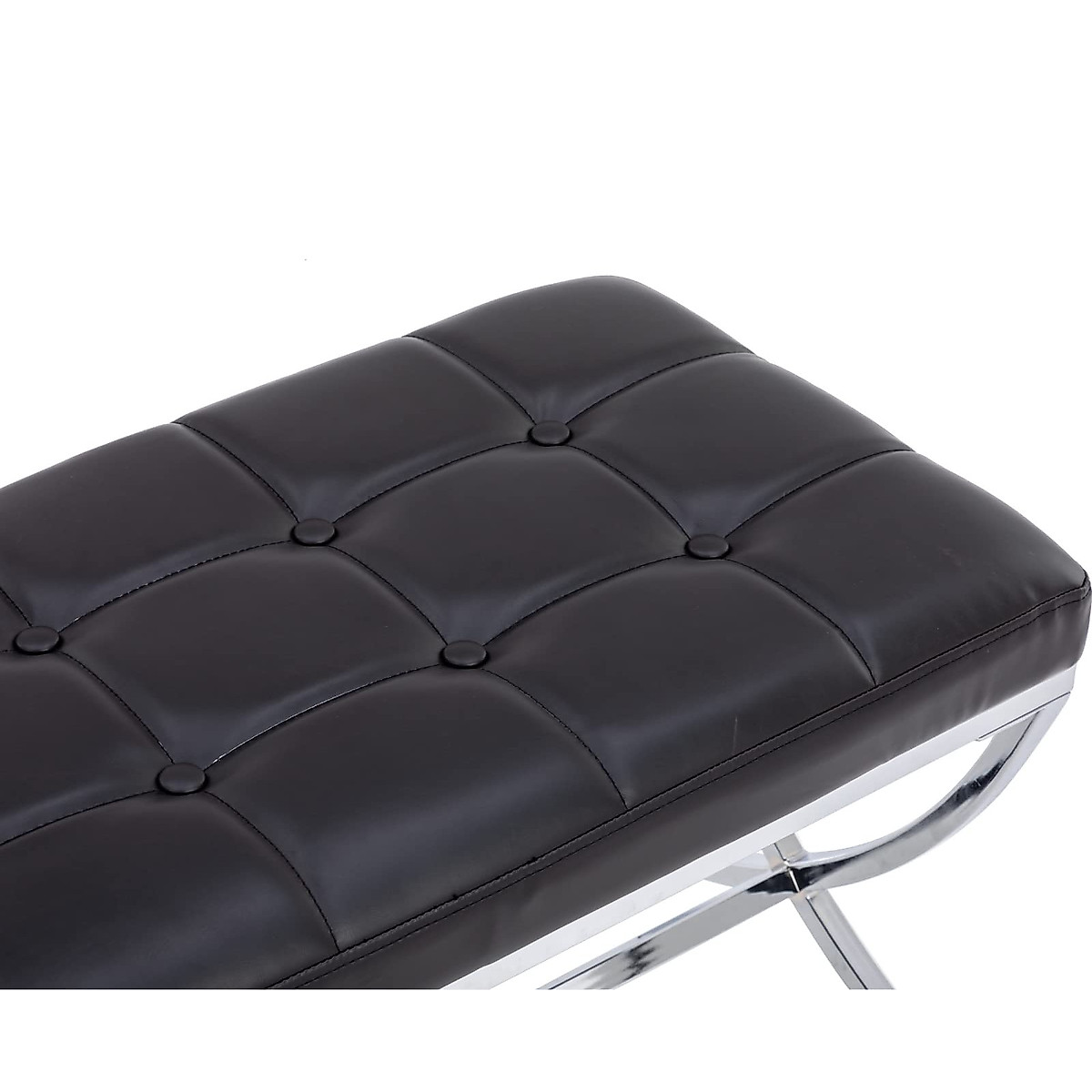 EALSON Modern Entryway Bench Leather Upholstered Dining Bench with Metal Base Button Tufted Ottoman Bench with Padded Seat Accent Foot Bench for Bedroom End of Bed/Living Room, Black