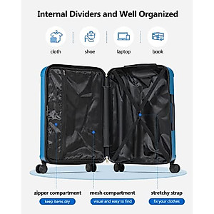 SunnyTour Hardside Luggage Sets with Tag, Luggage 3 Piece Set with Double Spinner Wheels, 28" Expandable Checked Luggage, Blue