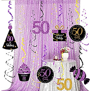 Qian's Party 50th Birthday Decorations for Women Purple Gold Black Purple Gold Foil Hanging Swirls 50th Birthday Party Decor – Women Purple 50th Birthday Party Decorations