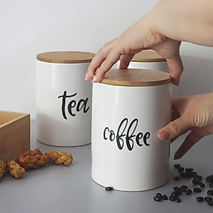 Kitchen Food Storage Ceramic Canister,Airtight Ceramic Canisters with Bamboo Lid,For Coffee, Sugar,Tea Storage Containers 24.68 FL OZ (730 ML),Set of 3