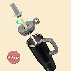 BJPKPK 32oz Stainless Steel Insulated Tumbler with Handle and Straw Travel Coffee Mug Thermal Cups with Lid,Black