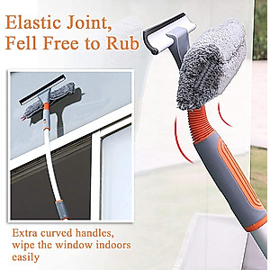Baban Window Squeegee Cleaner, 2 in 1 Window Cleaning Tool with Elbow and Straight Extension Pole, 61'' Telescopic Window Washing Equipment with Bendable Head for Car Glass Indoor Outdoor High Windows