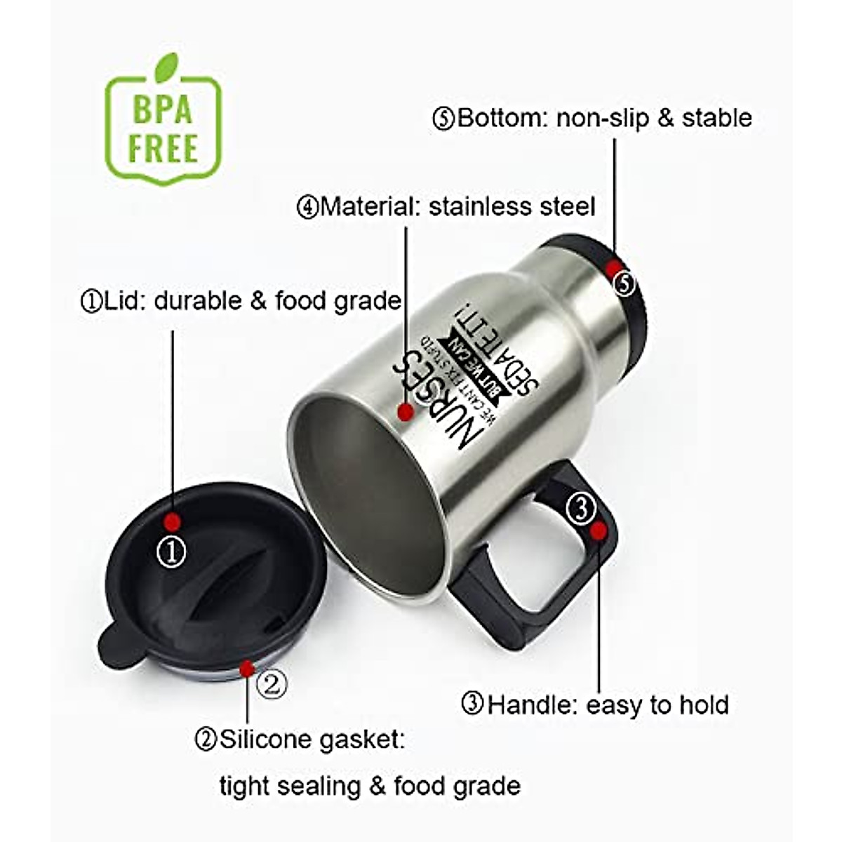 HLLD funny Novelty Nurses Can't Fix Stupid, But We Can Sedate It Silver Stainless Steel Travel Tea Mug/Cup-14 Oz