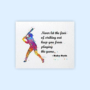 Dignovel Studios 8X10 Unframed Baseball Practice Never Let the Fear of Striking Out Quotes Watercolor Art Print Inspirational Wall Art Housewarming Office Home Decor DN554