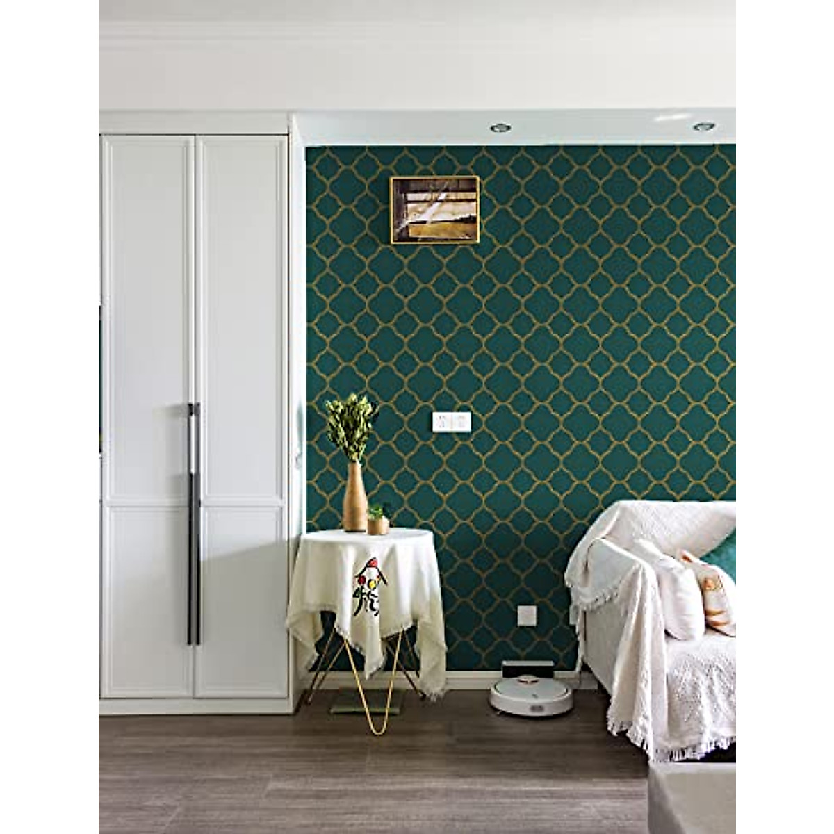Peel and Stick Wallpaper Gold and Green Contact Paper Wall Paper Dark Green Wallpaper Trellis Contact Paper for Walls Cabinets Self Adhesive Removable Wallpaper for Walls Vinyl Rolls 118"x17.7"