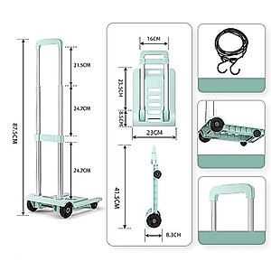 shamjina Luggage Cart Folding Hand Truck Solid Construction Compact Adjustable Handle Utility Cart Dolly Truck for Office Moving Transportation Auto, 4 Wheels Light Green