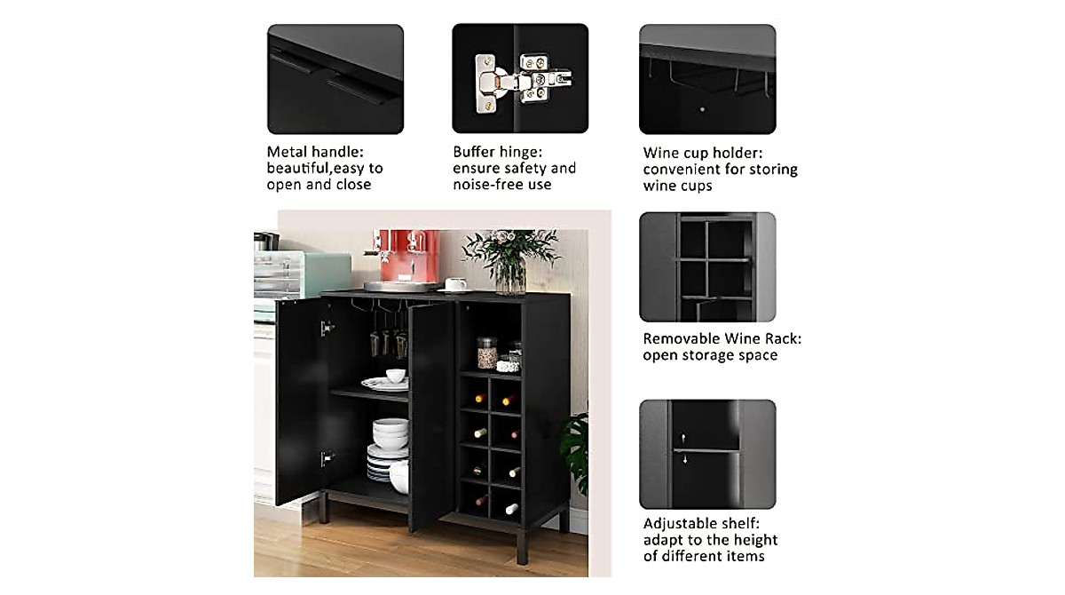 LUMISOL Kitchen Sideboard Buffet | Wine Cabinet & Storage