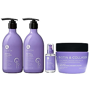 Luseta Biotin & Collagen Hair Growth Set: 16.9oz Shampoo, 16.9oz Conditioner, 3.38oz Serum, and 16.9oz Mask