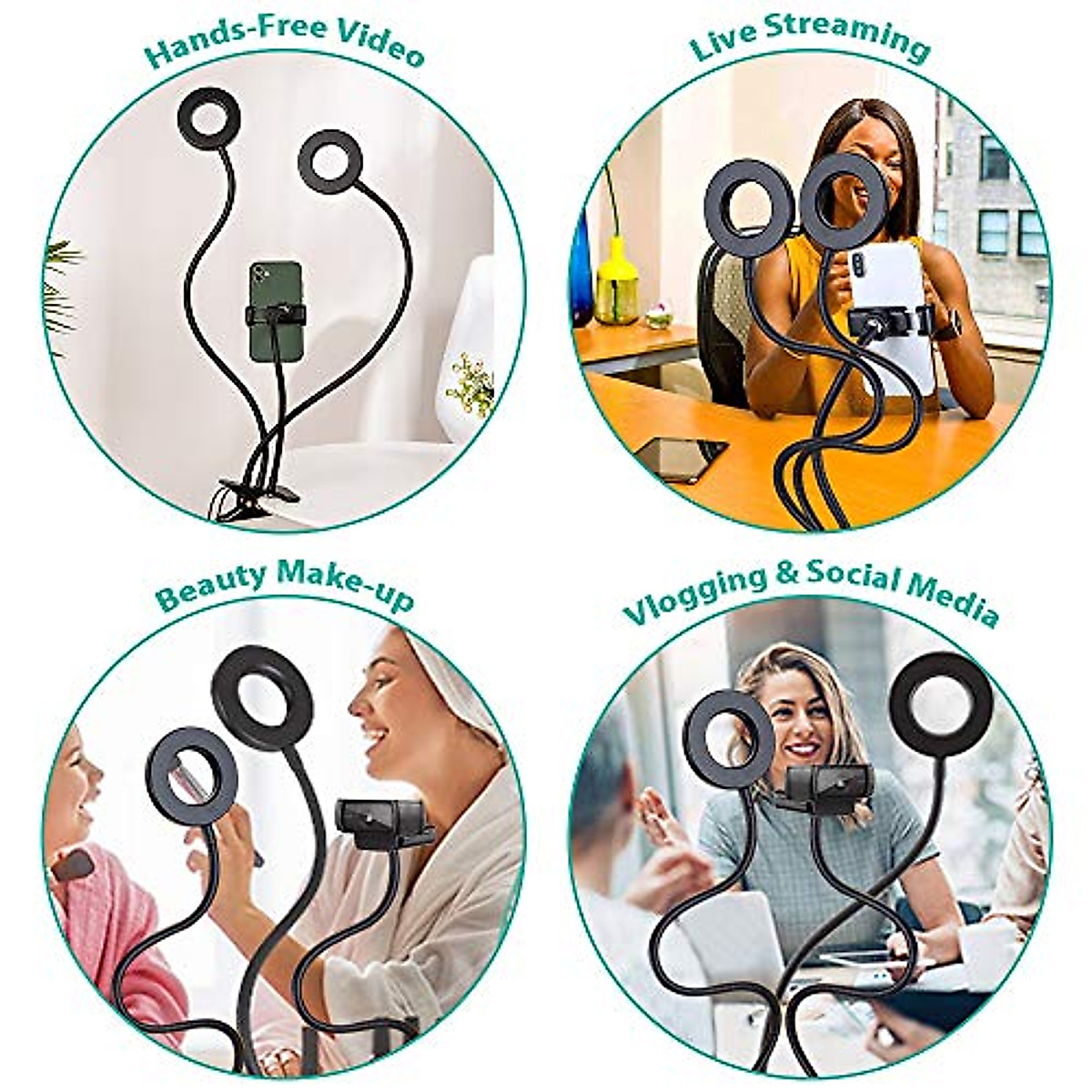 NexiGo 3.5 Inch Dual Selfie Ring Light with Moible Phone & Webcam Holder, 3-Light Modes, 10 Brightness Levels, LED Ringlight with Tripod Stand, for Live Streaming Makeup Video Conference