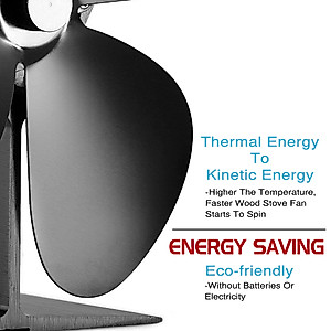 Toanel Wood Stove Fan Heat Powered 6 Blades Non Electric Fireplace Fan with Magnetic Thermometer for Wood Gas Burning Stove Pellet Log Burner