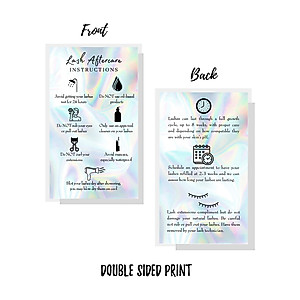 Lash Extension Aftercare Cards | 50 Pack | Business Card Size 3.5 x 2" inches After Care (2-3 Week Fillers) | Non-Reflective Matte Rainbow Holographic Look Design