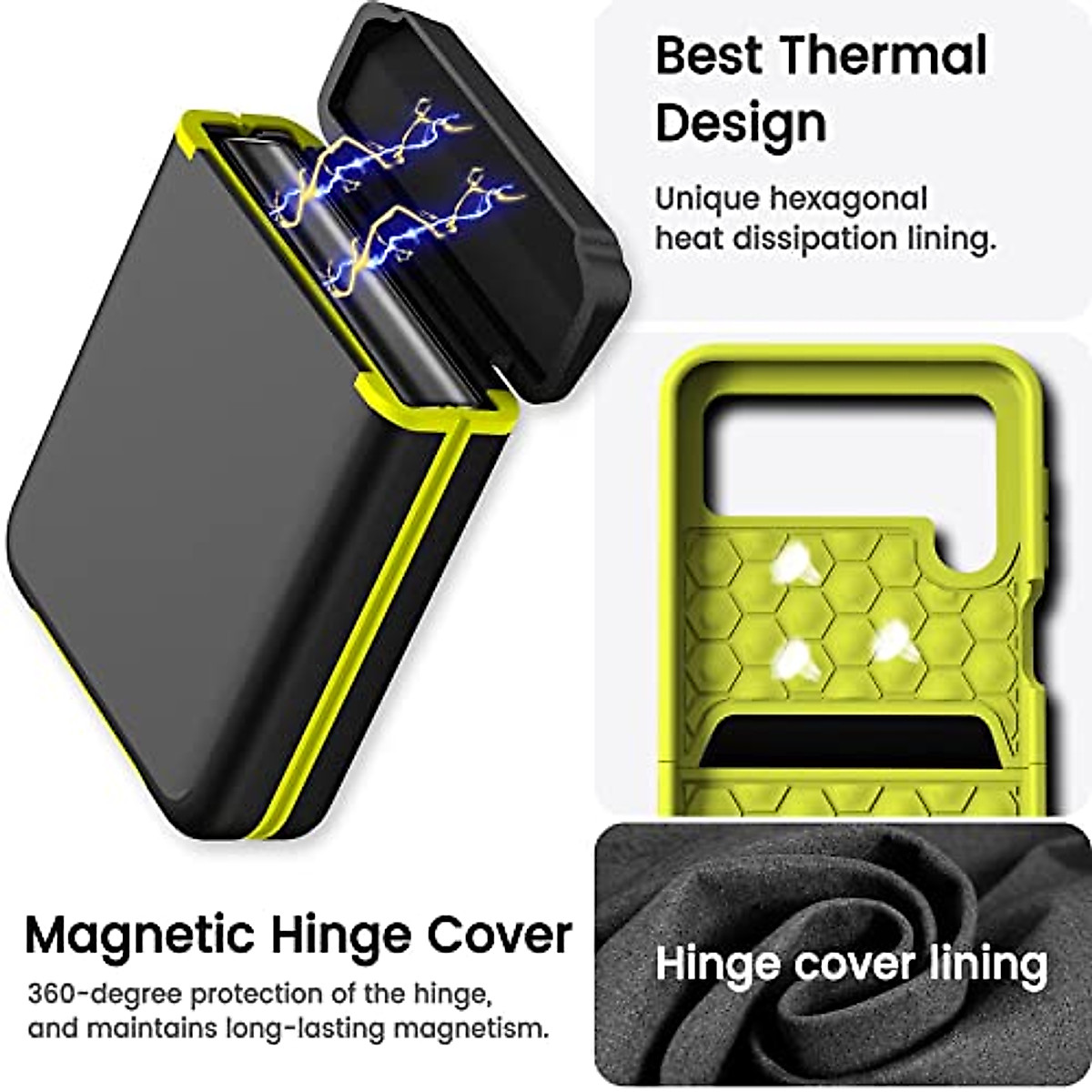 Galaxy Z Flip 4 Case Wallet with Hinge Protection [ Card Slot ] Samsung Galaxy Z Flip 4 5G Case with Card Holder Shockproof Protective TPU Silicone Phone Cover (Black-Green)