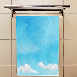 Hand Towel Watercolor Blue Sky Clouds Face Towel Set of 2 Fingertip Towel Kitchen Tea Bar Dish Cloths Absorbent Dry Shower Towel