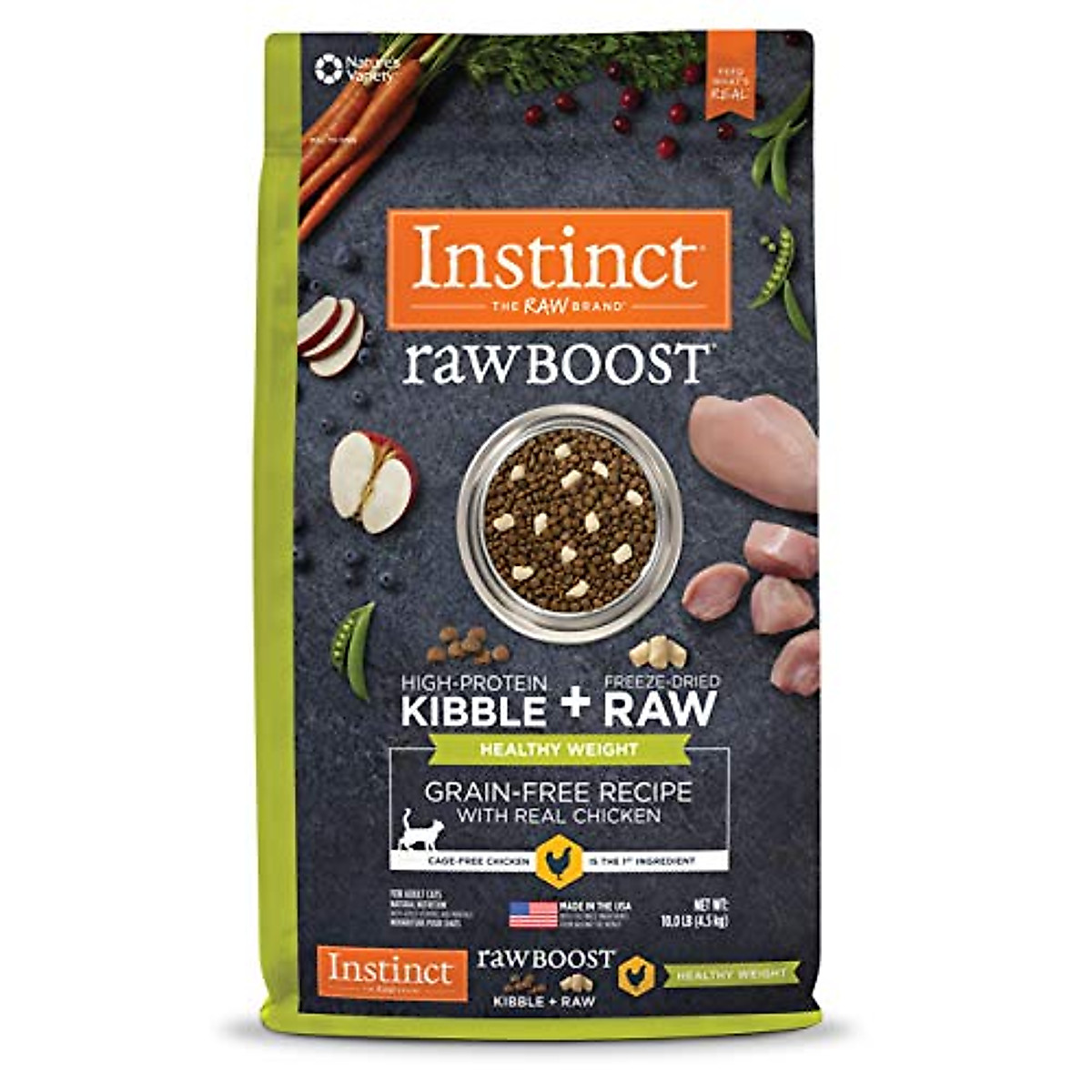 Instinct Raw Boost Healthy Weight Grain Free Recipe with Real Chicken Natural Dry Cat Food, 10 lb. Bag
