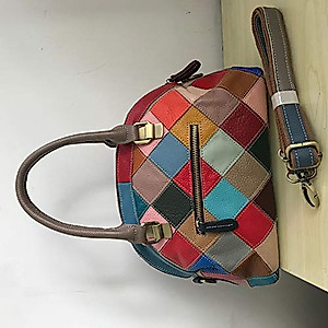 Downupdown Genuine Leather Handbags Women Top Handle Handbags Multicolor Square Splice Satchel Bag Tote Purse with Long Strap