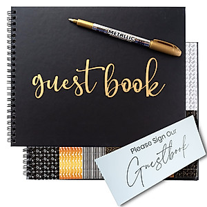 Wedding Guest Book Black Polaroid Album -Hardcover Photo Guestbook- Spiral Hardcover Book 10"x8” - Funeral, Bridal Shower, Baby Shower, Graduation Party, Registry Sign in with Marker, Stickers & Sign