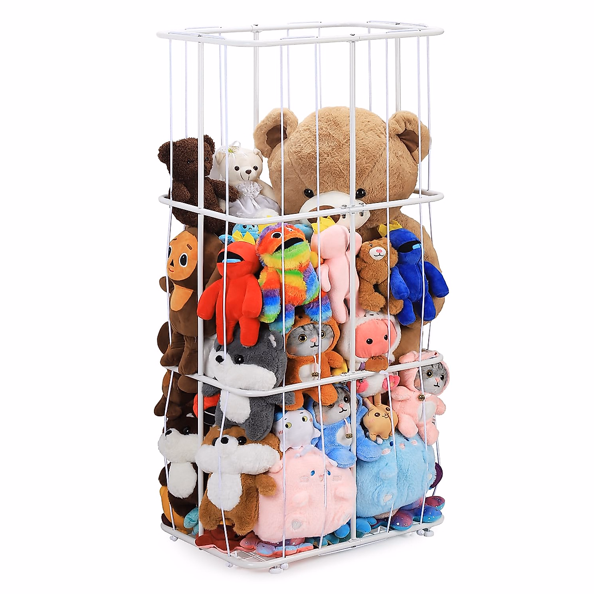 Ebeneze Metal Stuffed Animal Storage, Large Stuffed Animal Zoo Holder, Kids Toy Storage Organizer with Wheel and Elastic String, Plush Storage Shelf for Kids Room, Bedroom, Playroom, Nursery, White