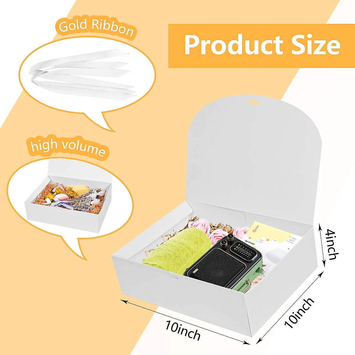 WLUSEAXI 12Pack Gift Boxes, 10x10x4 Inches Bridesmaid Proposal Box, White Boxes for Gifts, Paper Gift Box with Ribbon for Presents, Wedding, Bridal Shower, Baby Shower, Birthday Party, Graduation