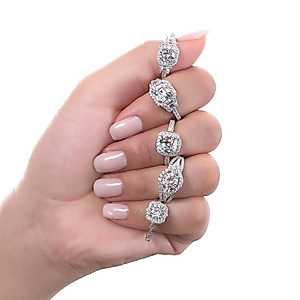 BERRICLE Sterling Silver Halo Wedding Engagement Rings Cushion Cut Cubic Zirconia CZ Ring for Women, Rhodium Plated Size 7