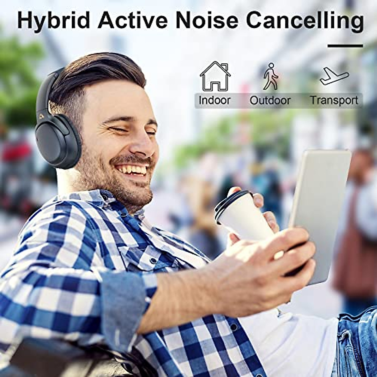 Ankbit E700 Hybrid Active Noise Cancelling Headphones, Bluetooth 5.1 Headphone with LDAC for Hi-Res Wireless Audio, Over Ear Wireless Headphones with aptX HD & Low Latency 60H Playtime (Obsidian Blue)