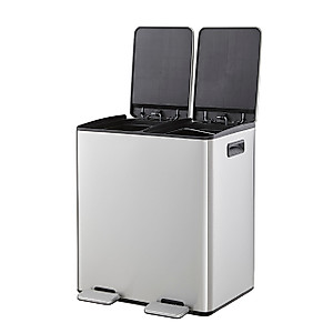 Casa Andrea Milano 10-Gallon Hands-Free Dual Compartment Recycling Kitchen Step Trash Can with Soft-Close Lid, Plastic Inner Buckets