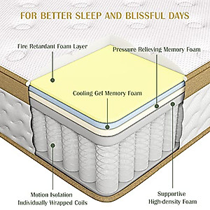 Naiveer Cool Gel Memory Foam Hybrid Mattress, 10 Inch Queen Size Mattress in A Box with Pocket Springs for Cool Sleep & Pressure Relief, Medium Firm Feeling with CertiPUR-US Certified Foam