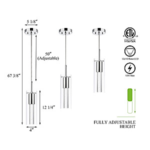 XiNBEi Lighting Pendant Lighting 1 Light Mini Pendant Lights with Glass and Bubble Crystal, Modern Chrome Hanging Pendant Light with LED Bulb for Kitchen & Dining Room XB-P1110-CH