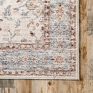 nuLOOM Gemma Machine Washable Transitional Floral Area Rug, 5' x 8', Beige, Rectangular, 0.15" Thick