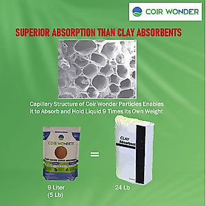 Coir Wonder 3-in-1 Oil Absorbent, Paint Hardener & Sweeping Compound – 9 Liter (9.5 Quart) – for Oil, Biohazard, Spill Kit – Granular Powder – Solidifies 20 Cups Fry Cooking Oil Without Heat