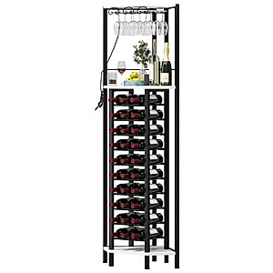 Homeiju Corner Wine Rack with Glass Holder and Led Strip Light, Corner Bar Wine Racks Free Standing Floor, Industrial Corner Bar Cabinet for Kitchen, Dining Room, Living Room or Cellar