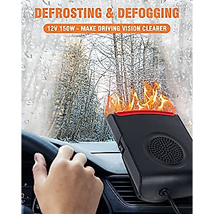 Car Heater,12V 150W Portable Car Heater Defroster Fans, 2 in 1 Heating & Cooling Fast Heating Defrost Defogger with Plug in Cigarette Lighter, Window Defroster for Car, SUV, Jeeps, Trucks, Black