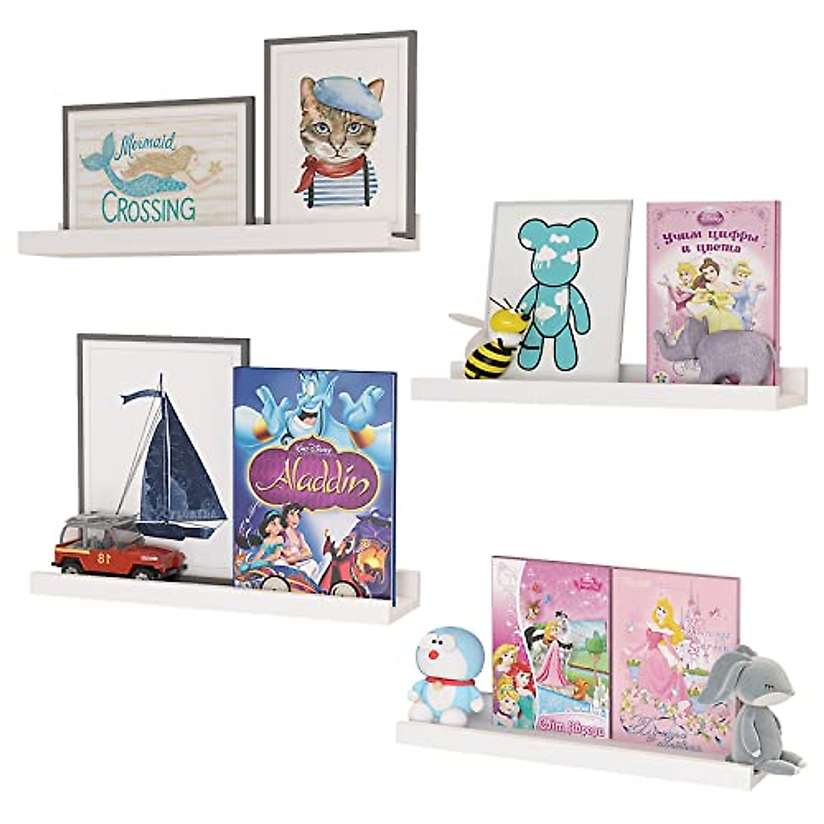 WELLAND White Wall Shelf Picture Ledge Floating Wall Shelves 16 inch Set of 4